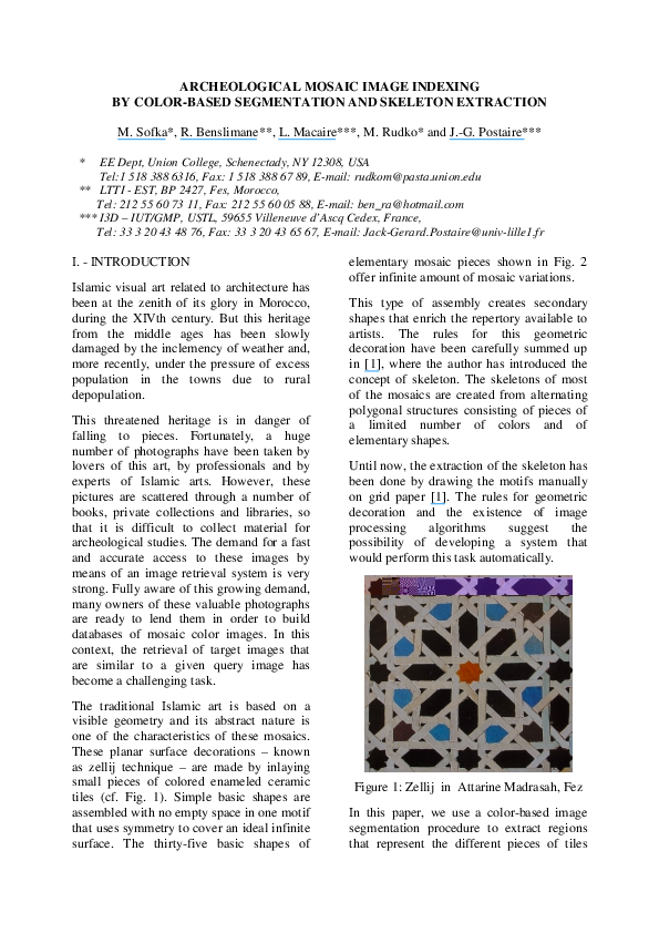 (PDF) Archeological Mosaic Image Indexing by Color-Based Segmentation and Skeleton Extraction