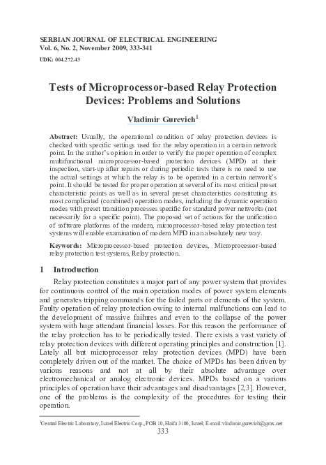 Pdf Tests Of Microprocessor Based Relay Protection Devices Problems And Solutions