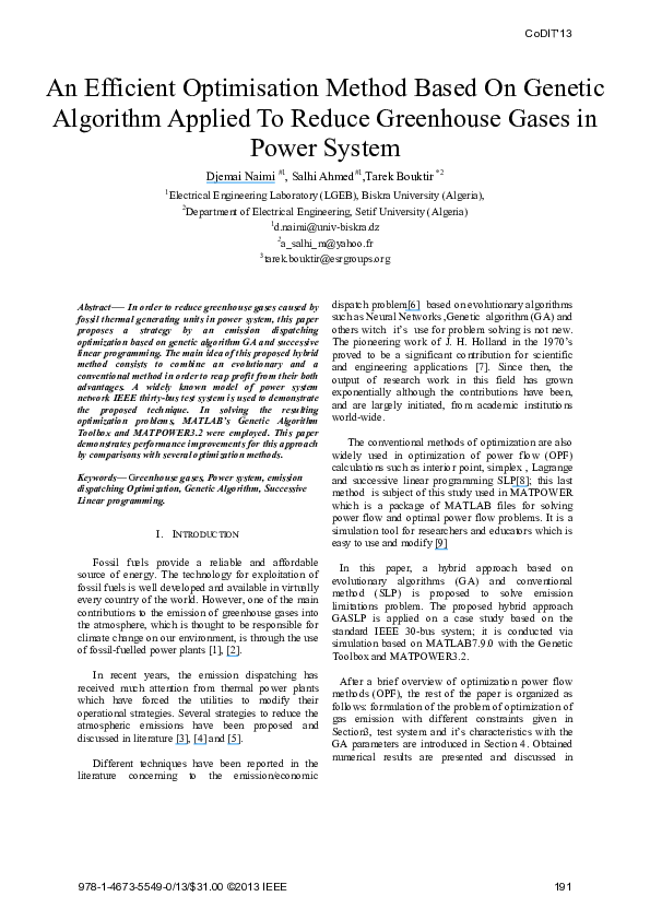 Pdf An Efficient Optimisation Method Based On Genetic Algorithm