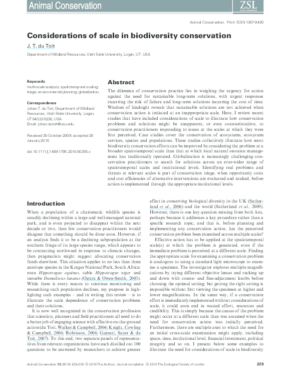 (PDF) Considerations of scale in biodiversity conservation