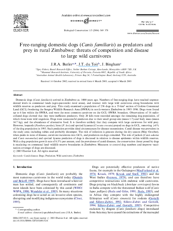(PDF) Free-ranging domestic dogs (Canis familiaris) as predators and ...