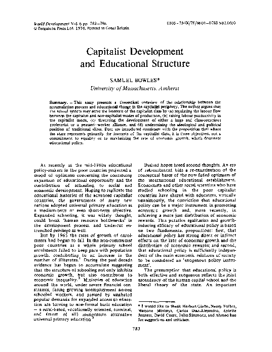 (PDF) Capitalist Development and Educational Structure