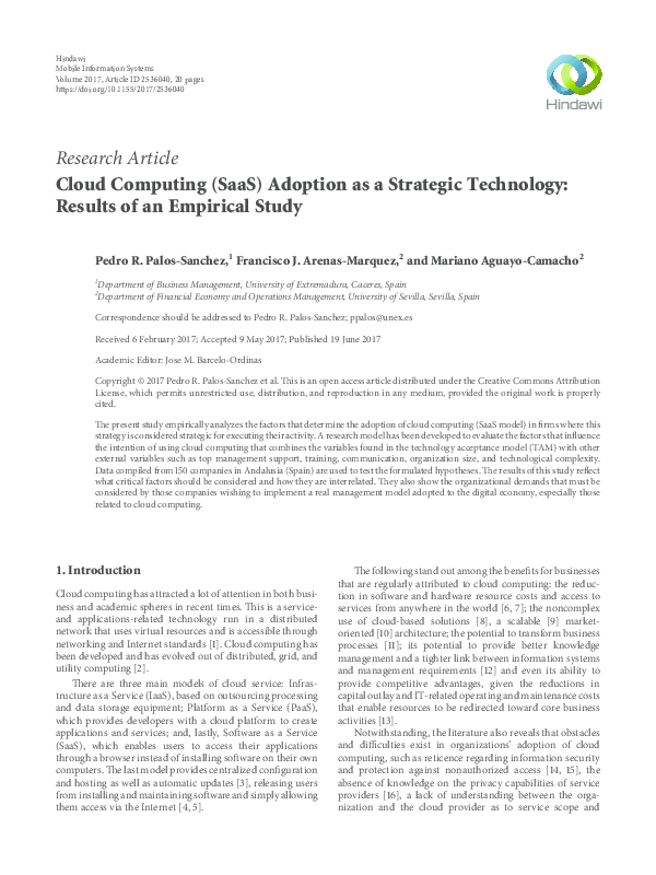 (PDF) Cloud Computing (SaaS) Adoption as a Strategic Technology: Results of an Empirical Study