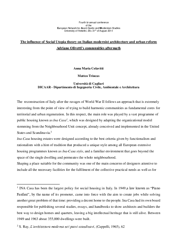 (PDF) The influence of Social Utopia theory on Italian modernist ...