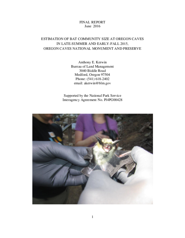 (PDF) ESTIMATION OF BAT COMMUNITY SIZE AT OREGON CAVES IN LATE-SUMMER ...