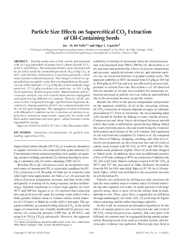 (PDF) Particle size effects on supercritical CO2 extraction of oil ...