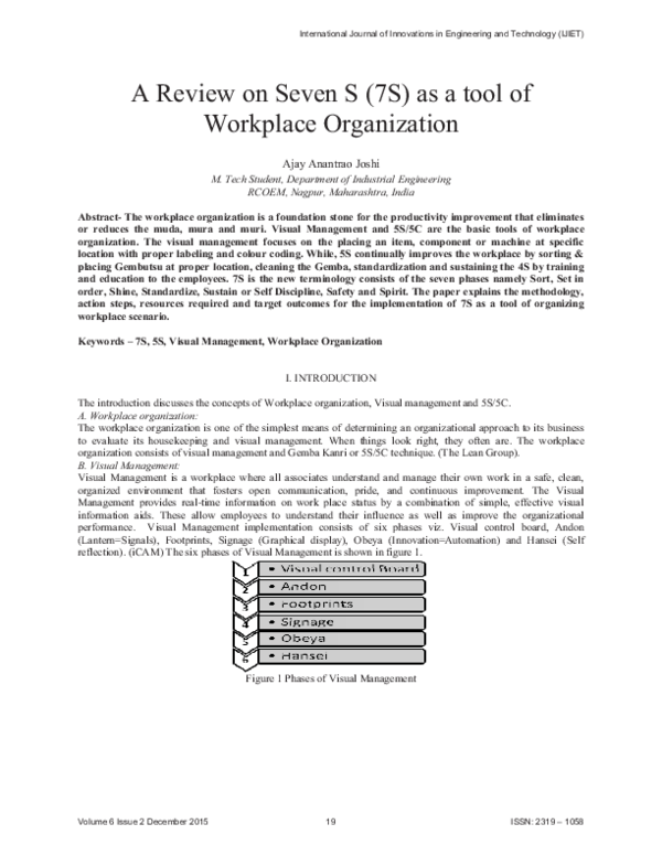 (PDF) A Review on Seven S (7S) as a tool of Workplace Organization