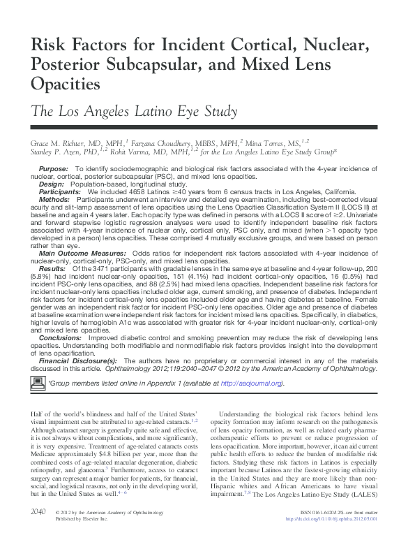 (PDF) Risk Factors for Incident Cortical, Nuclear, Posterior ...