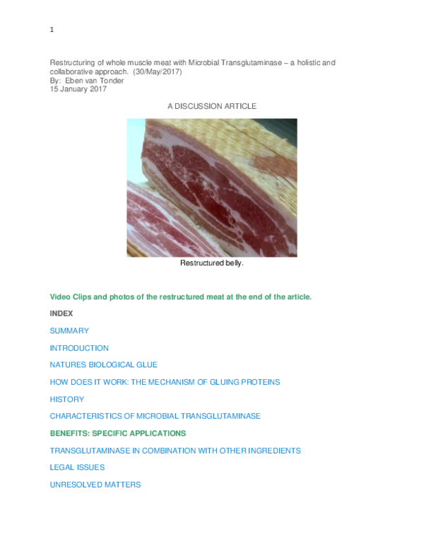 (PDF) Restructuring of whole muscle meat with Microbial Transglutaminase