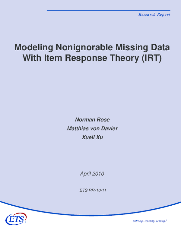 Pdf Modeling Nonignorable Missing Data With Item Response Theory Irt