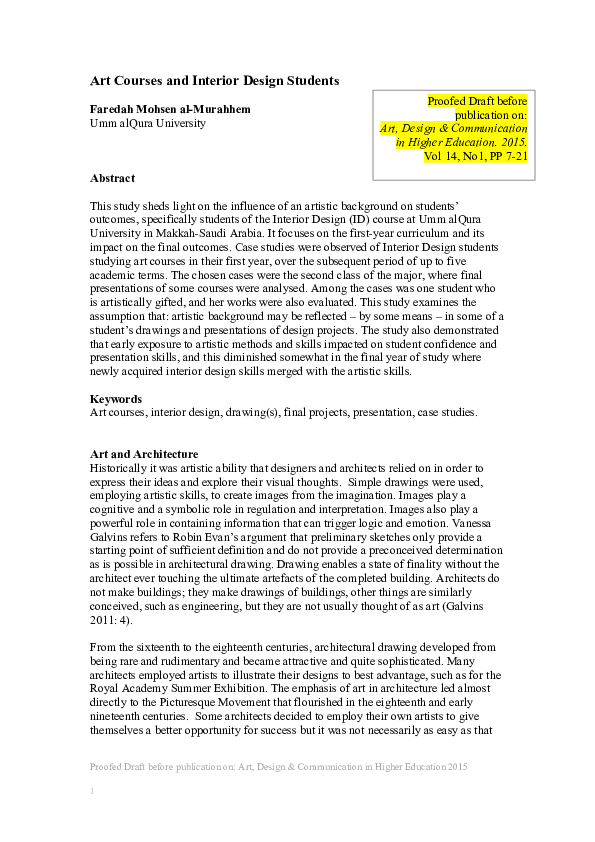 (PDF) Art courses and Interior Design Students