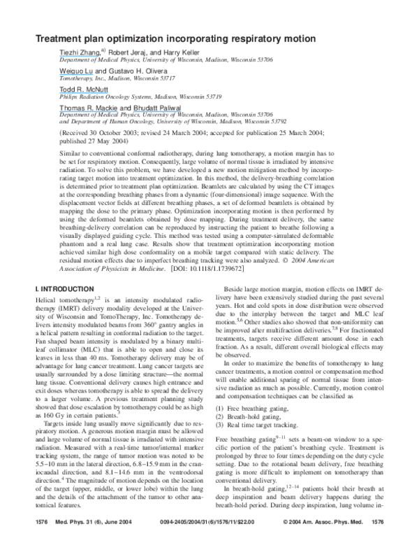 (PDF) Treatment plan optimization incorporating respiratory motion