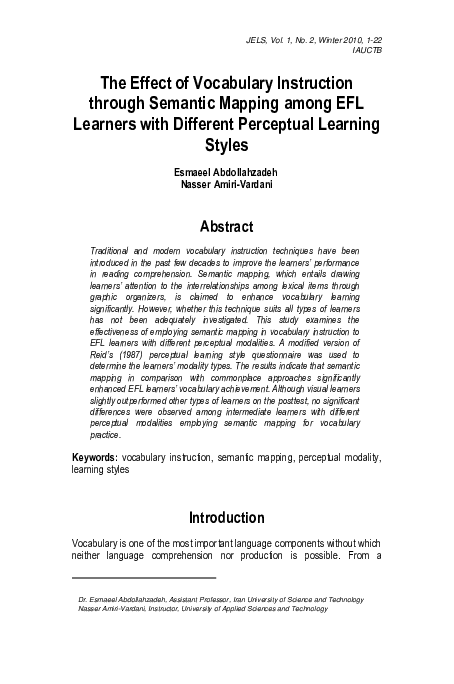 (PDF) The Effect of Vocabulary Instruction through Semantic Mapping ...