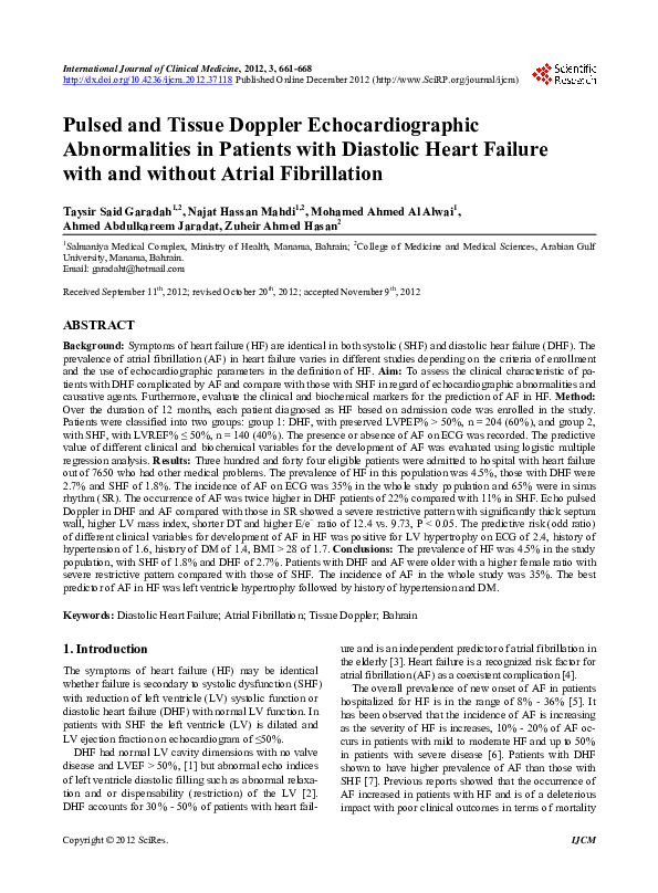 (PDF) Pulsed and Tissue Doppler Echocardiographic Abnormalities in ...