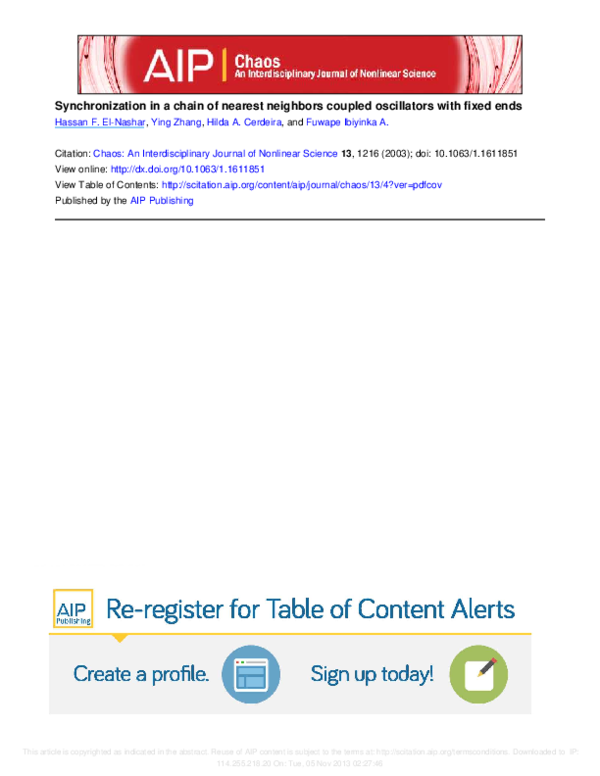 Pdf Synchronization In A Chain Of Nearest Neighbors Coupled Oscillators With Fixed Ends