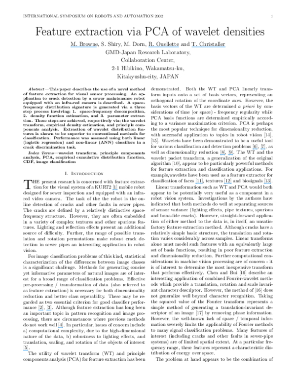 (PDF) Feature extraction via PCA of wavelet densities