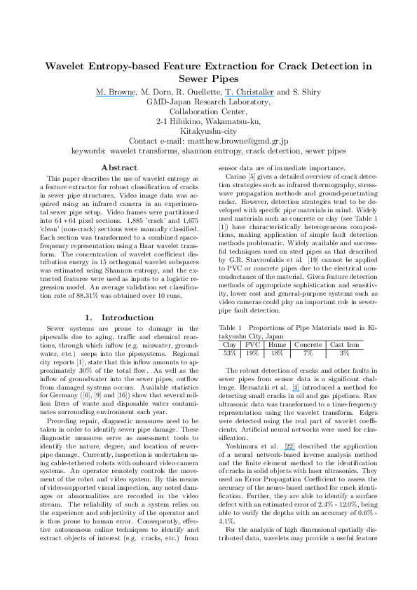 Pdf Wavelet Entropy Based Feature Extraction For Crack Detection In Sewer Pipes 1678