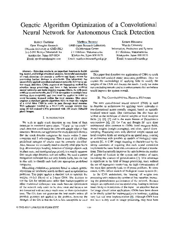Pdf Genetic Algorithm Optimization Of A Convolutional Neural Network For Autonomous Crack