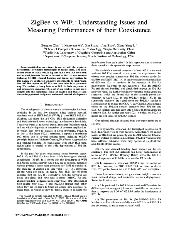 (PDF) ZigBee vs WiFi: Understanding Issues and Measuring Performances ...