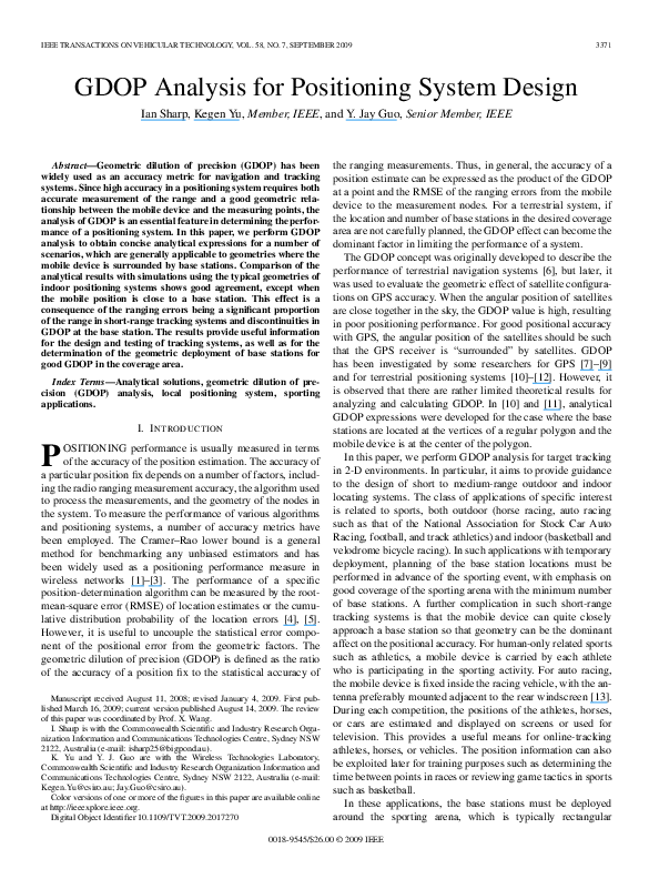 Pdf Gdop Analysis For Positioning System Design