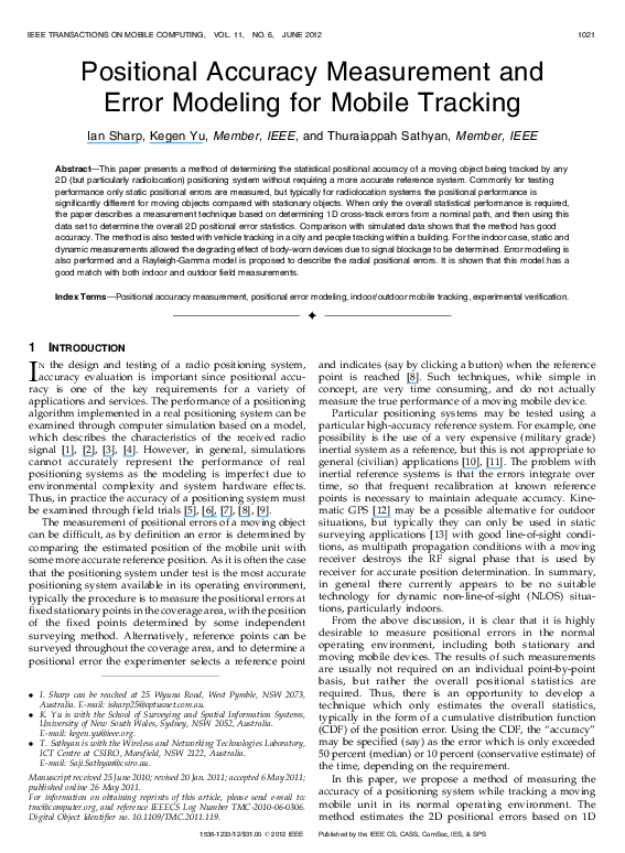 (PDF) Positional Accuracy Measurement and Error Modeling for Mobile Tracking