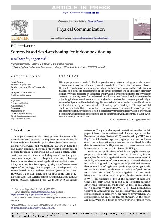 Pdf Sensor Based Dead Reckoning For Indoor Positioning