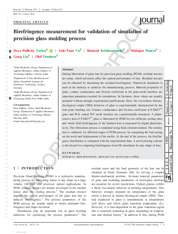 (PDF) Birefringence measurement for validation of simulation of precision glass molding process