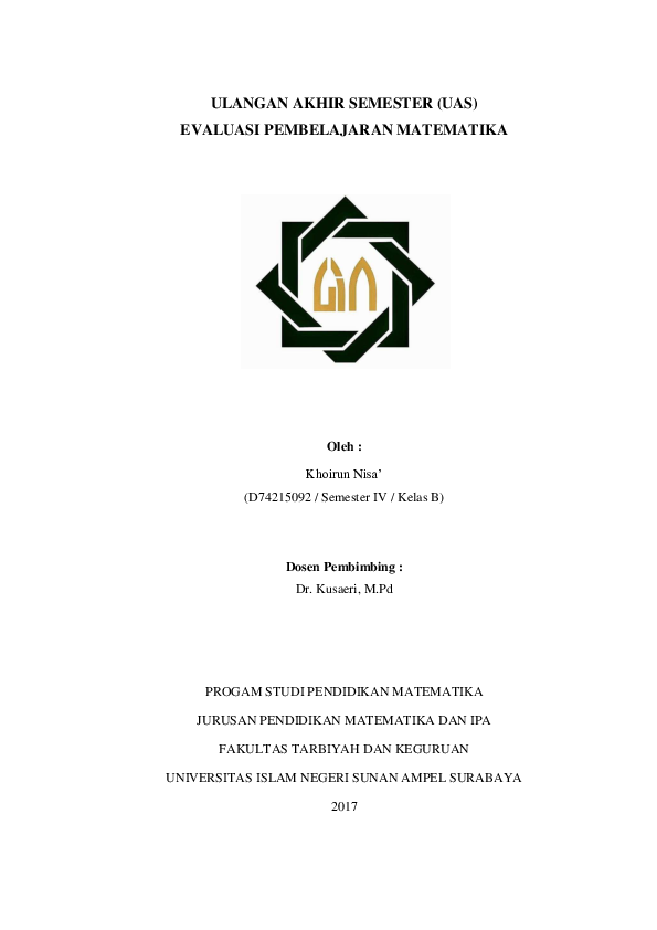 (PDF) KHOIRUN NISA' D74215092 UAS EVAL