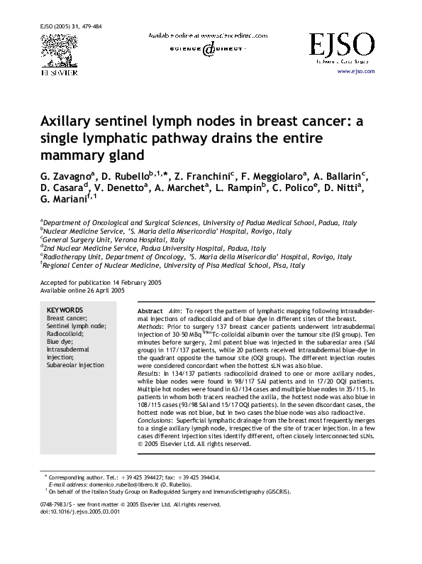 (PDF) Axillary sentinel lymph nodes in breast cancer: a single ...