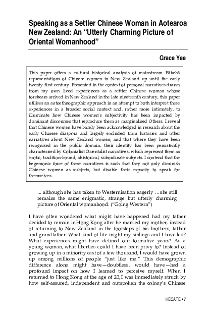 (PDF) Speaking as a Settler Chinese Woman in Aotearoa New Zealand: An ...