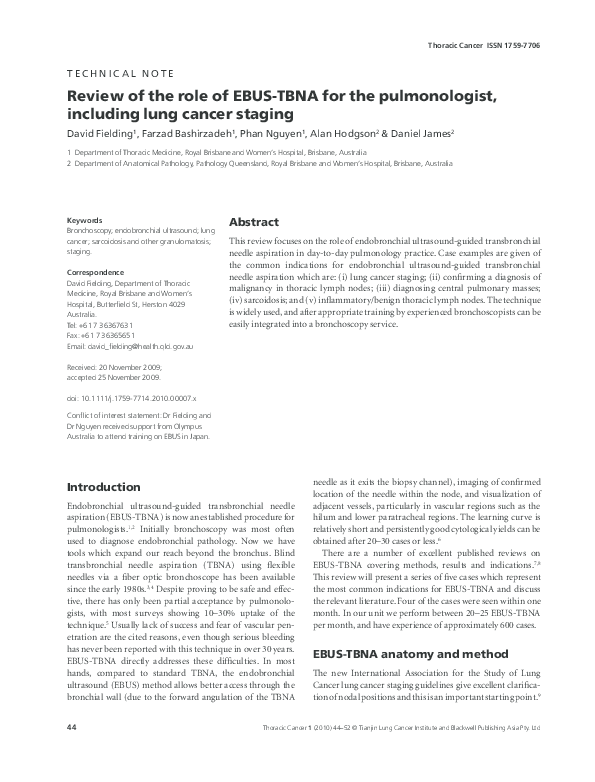 (PDF) Review of the role of EBUS-TBNA for the pulmonologist, including lung cancer staging