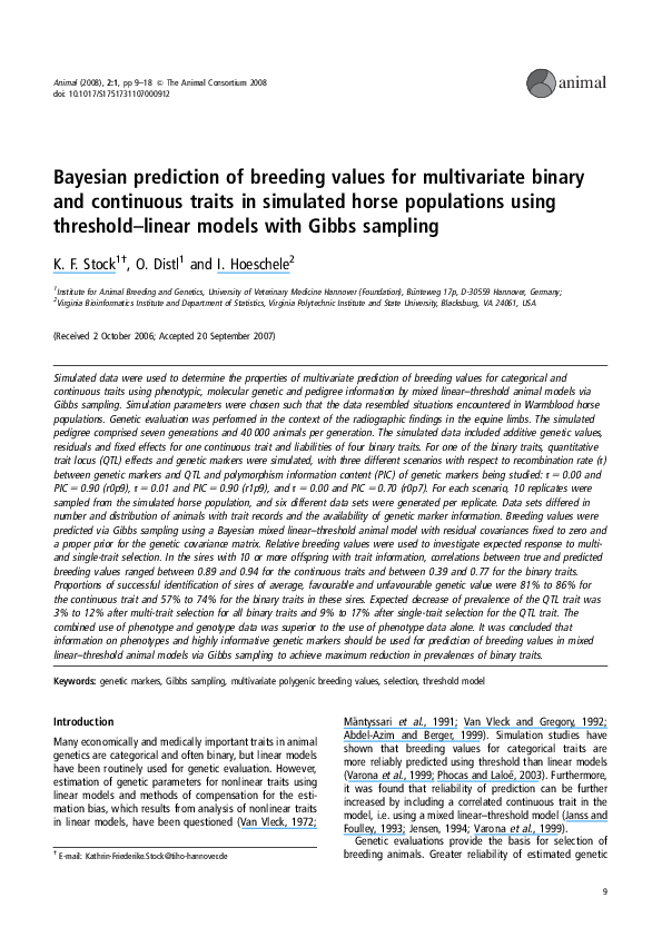 Pdf Bayesian Prediction Of Breeding Values For Multivariate Binary