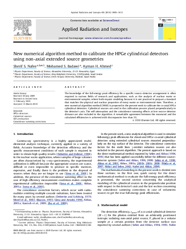 Pdf New Numerical Algorithm Method To Calibrate The Hpge Cylindrical Detectors Using Non Axial
