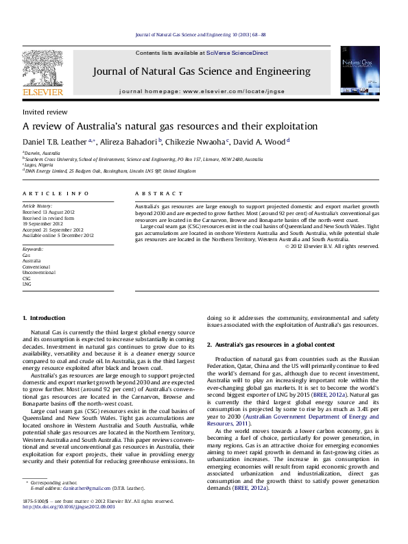 (PDF) A review of Australia's natural gas resources and their exploitation