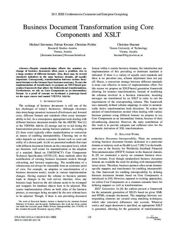 (PDF) Business Document Transformation Using Core Components and XSLT ... (PDF) Business Document Transformation Using Core Components and XSLT ...
