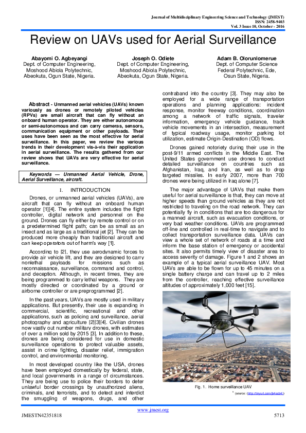 (PDF) Review on UAVs used for Aerial Surveillance