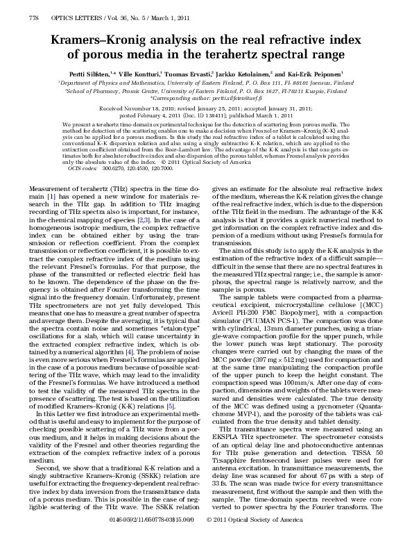 (PDF) Kramers–Kronig analysis on the real refractive index of porous ...
