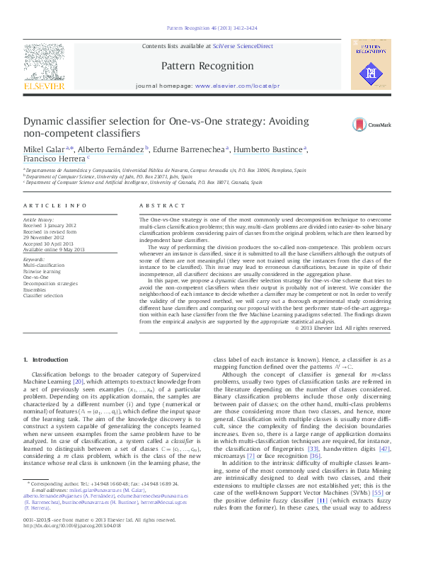 (PDF) Dynamic classifier selection for One-vs-One strategy: Avoiding non-competent classifiers ...
