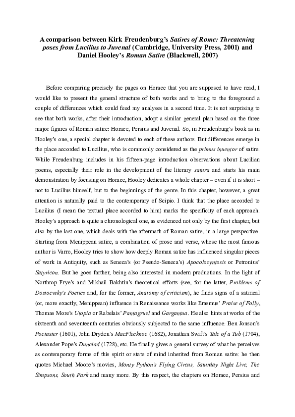 (DOC) « A comparison between Kirk Freudenburg’s Satires of Rome ...