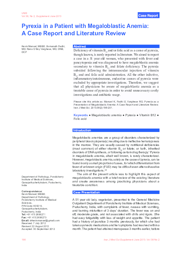 (PDF) Pyrexia in a Patient with Megaloblastic Anemia: A Case Report and ...