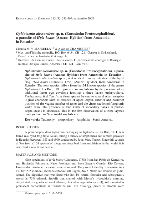 (PDF) A New Species of Oochoristica (Eucestoda: Cyclophyllidea ...