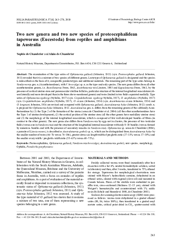 (PDF) Two new genera and two new species of proteocephalidean tapeworms ...