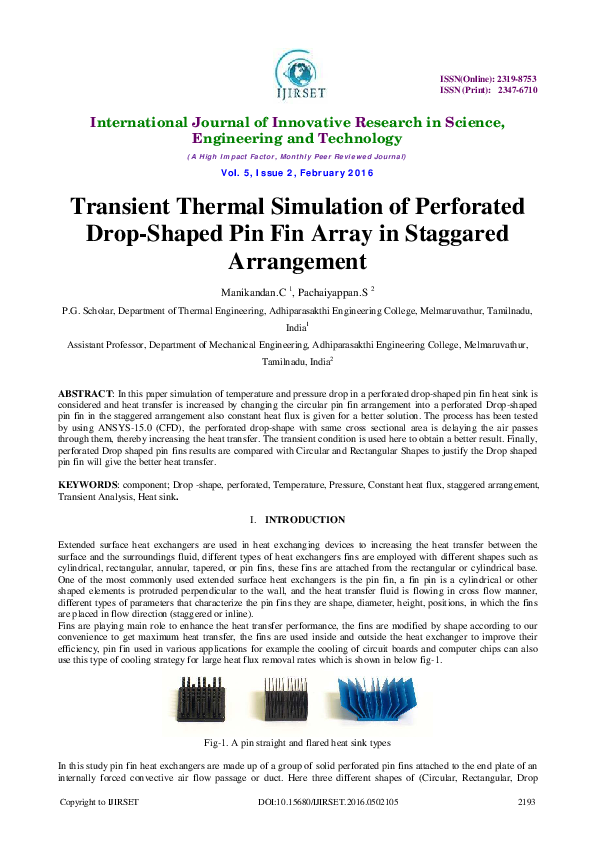(PDF) Transient Thermal Simulation of Perforated Drop-Shaped Pin Fin ...