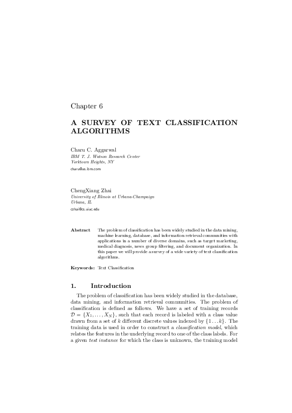 Pdf A Survey Of Text Classification Algorithms