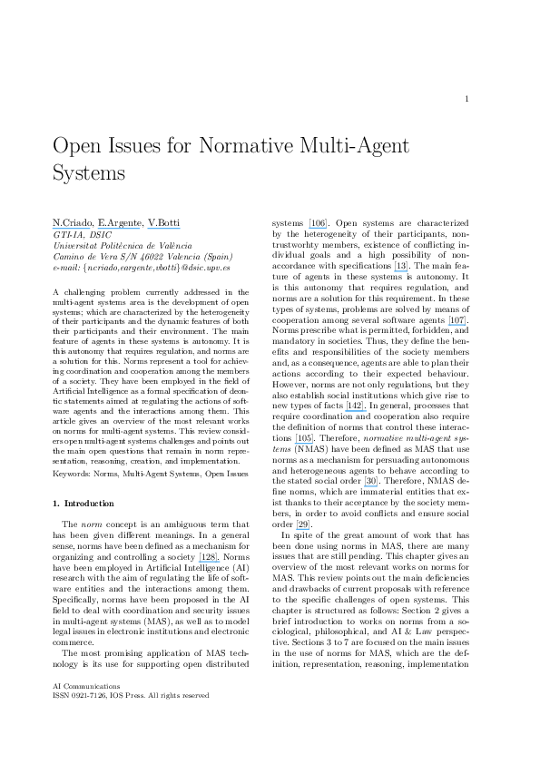 (PDF) Open issues for normative multi-agent systems