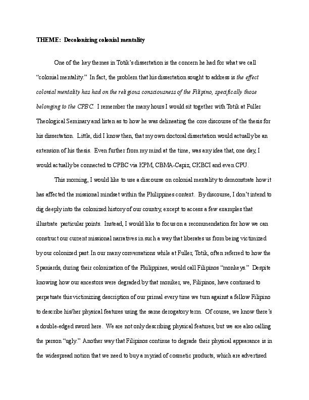 (PDF) Decolonizing colonial mentality