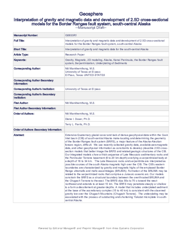 (PDF) Geosphere Interpretation of gravity and magnetic data and development of 2.5D cross ...