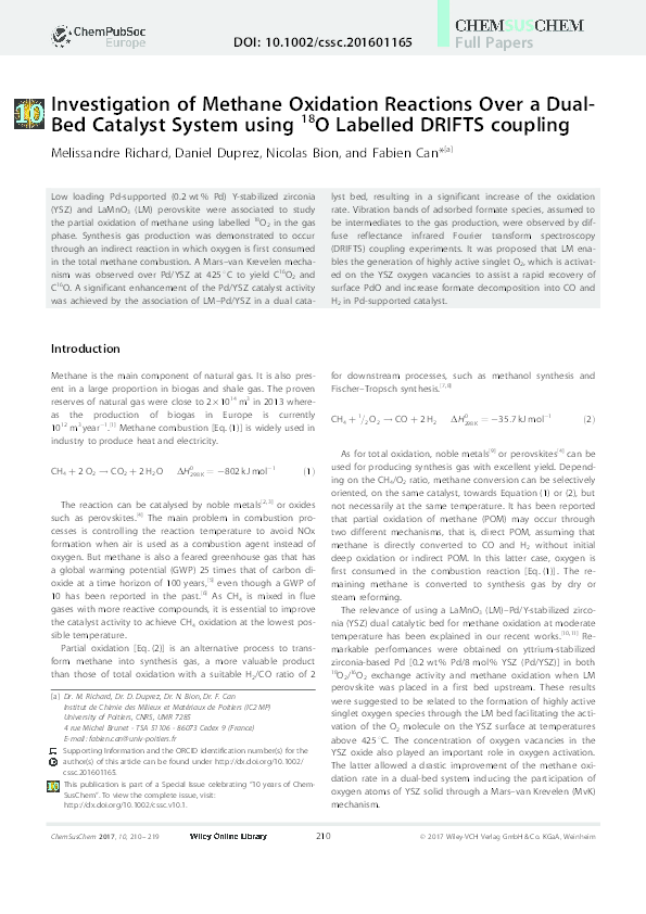 (PDF) Investigation of Methane Oxidation Reactions Over a Dual- Bed ...