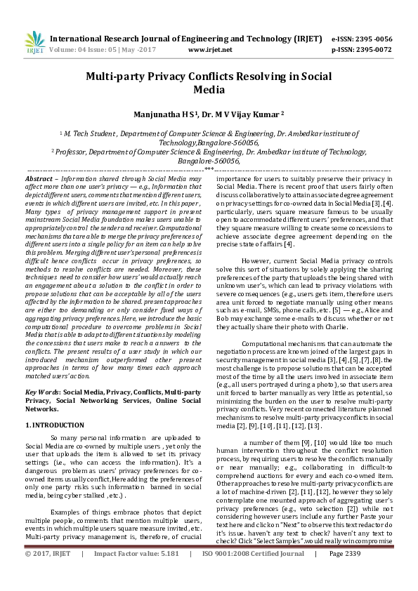 (PDF) Multi-party Privacy Conflicts Resolving in Social Media