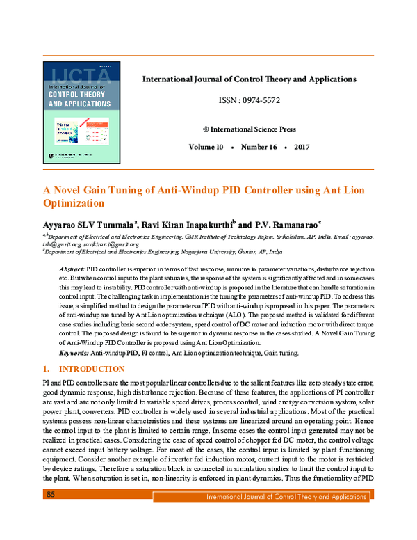 (PDF) A Novel Gain Tuning of Anti-Windup PID Controller using Ant Lion ...